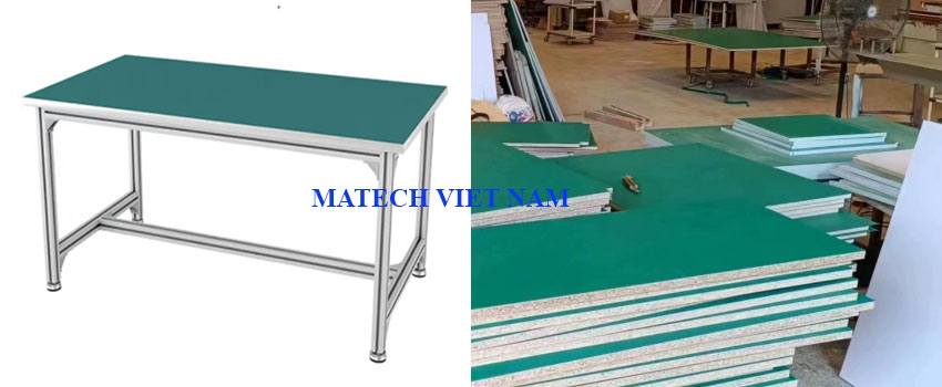 Bàn thao tác khung nhôm mặt gỗ chống tĩnh điện 1 tầng